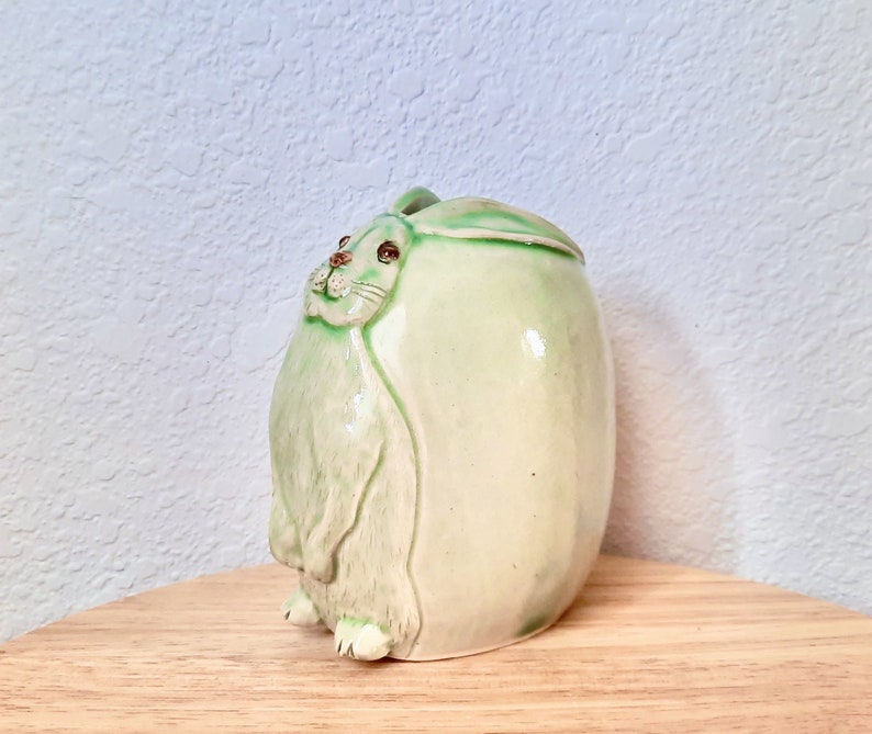 Rabbit Vase, Hand Sculpted Cute Hare, Jade Green Ceramic Flower Vase ...