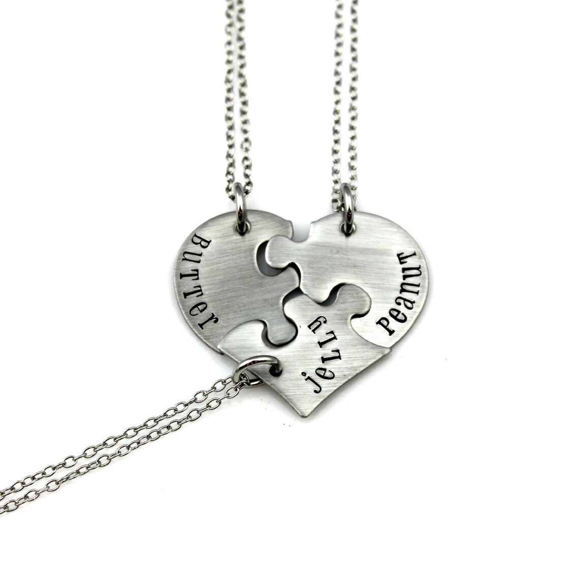CUSTOM HEART THREE *new* Puzzle Piece Necklace Set Hand Stamped ...