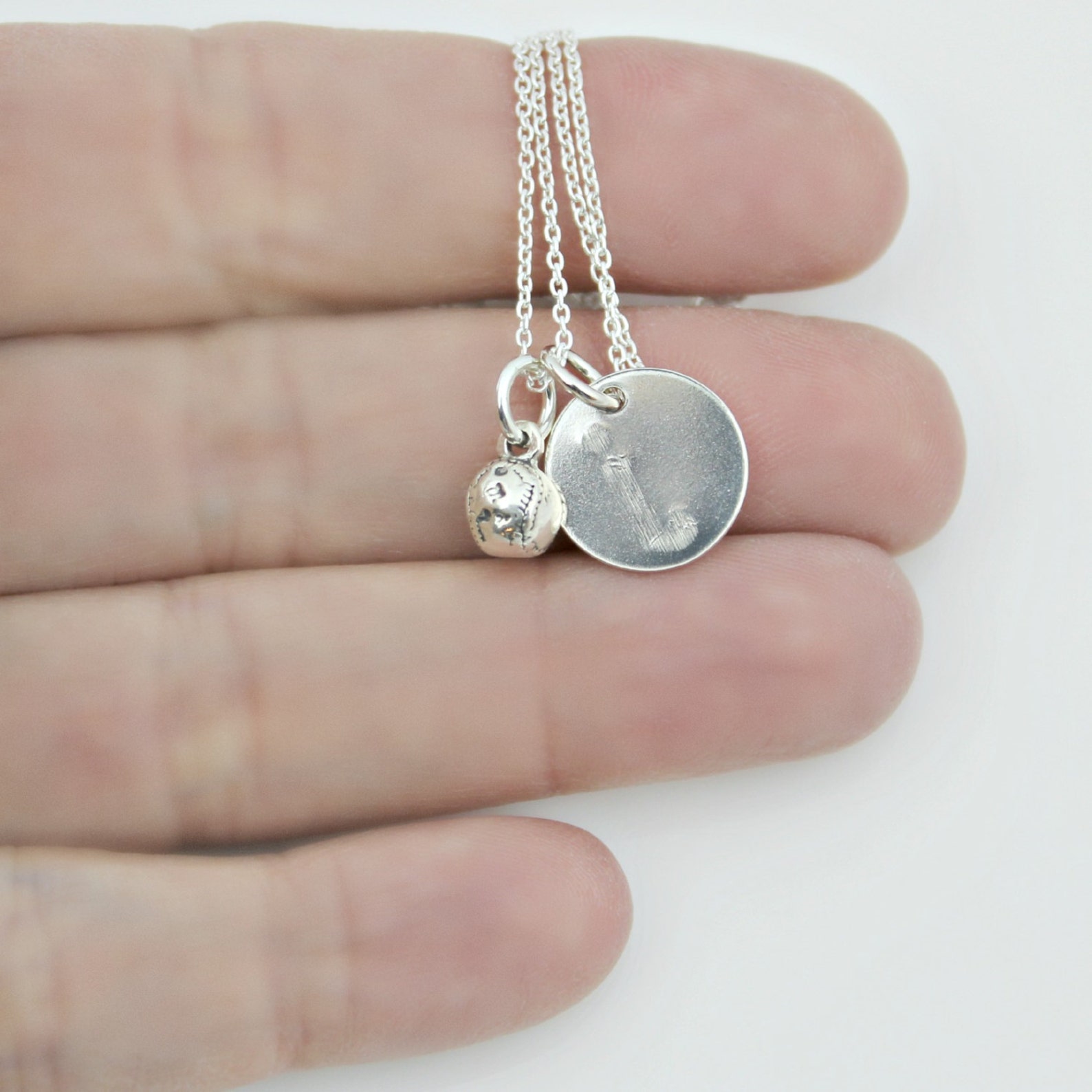 SOLID BASEBALL STERLING Silver Charm Necklace Personalized - Etsy