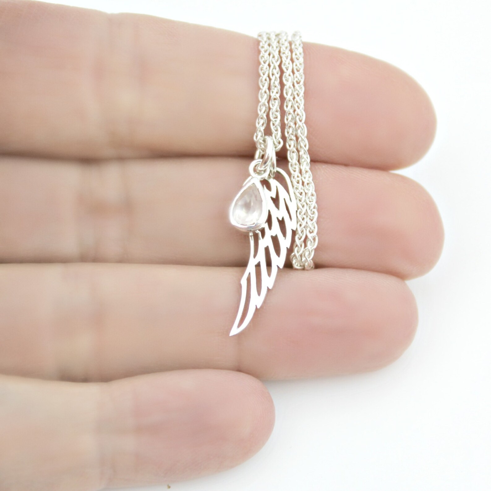 GEMSTONE Luxe ANGEL WING Remembrance Necklace Miscarriage | Etsy