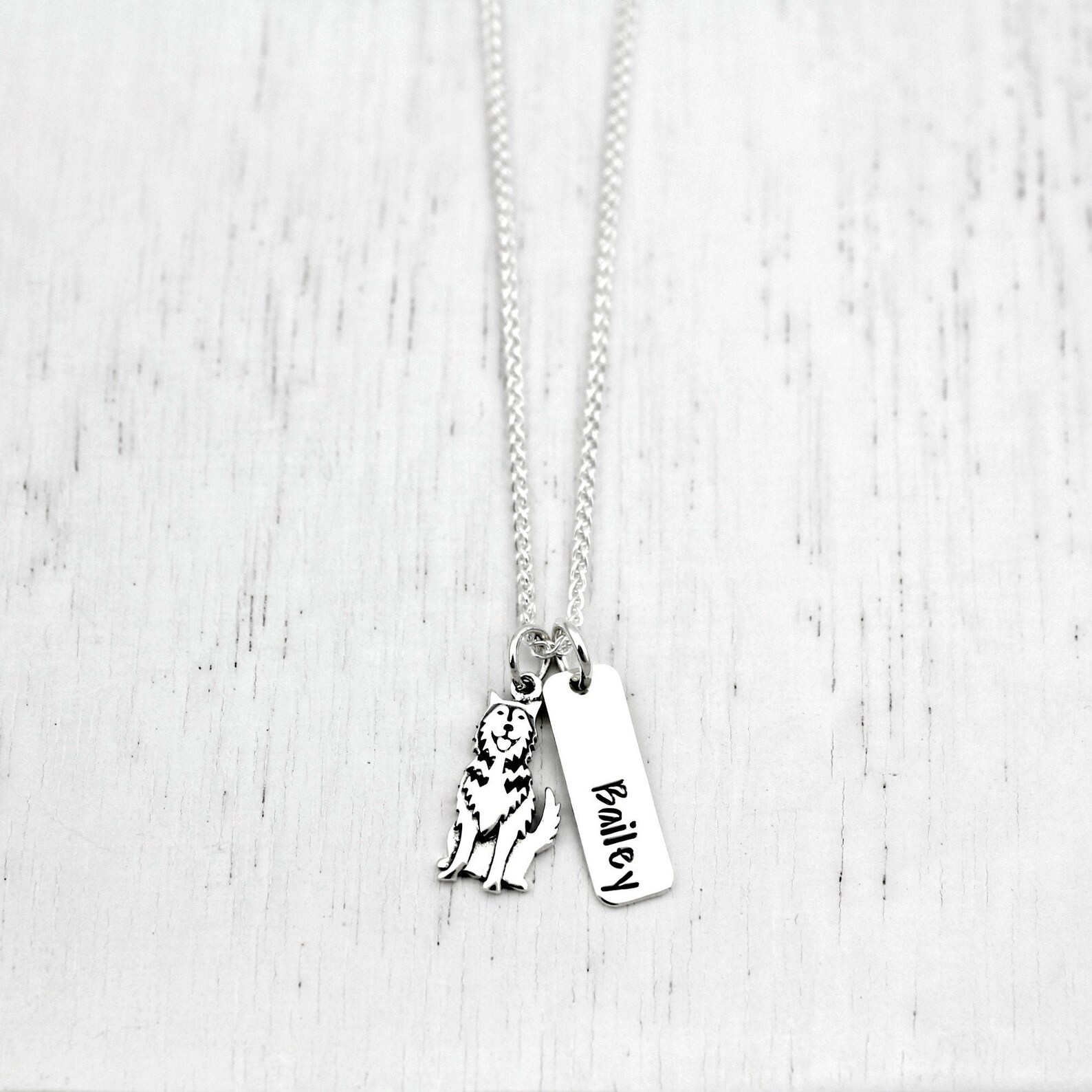 HUSKY NAME NECKLACE • Personalized Siberian Husky Hand Stamped Sterling ...