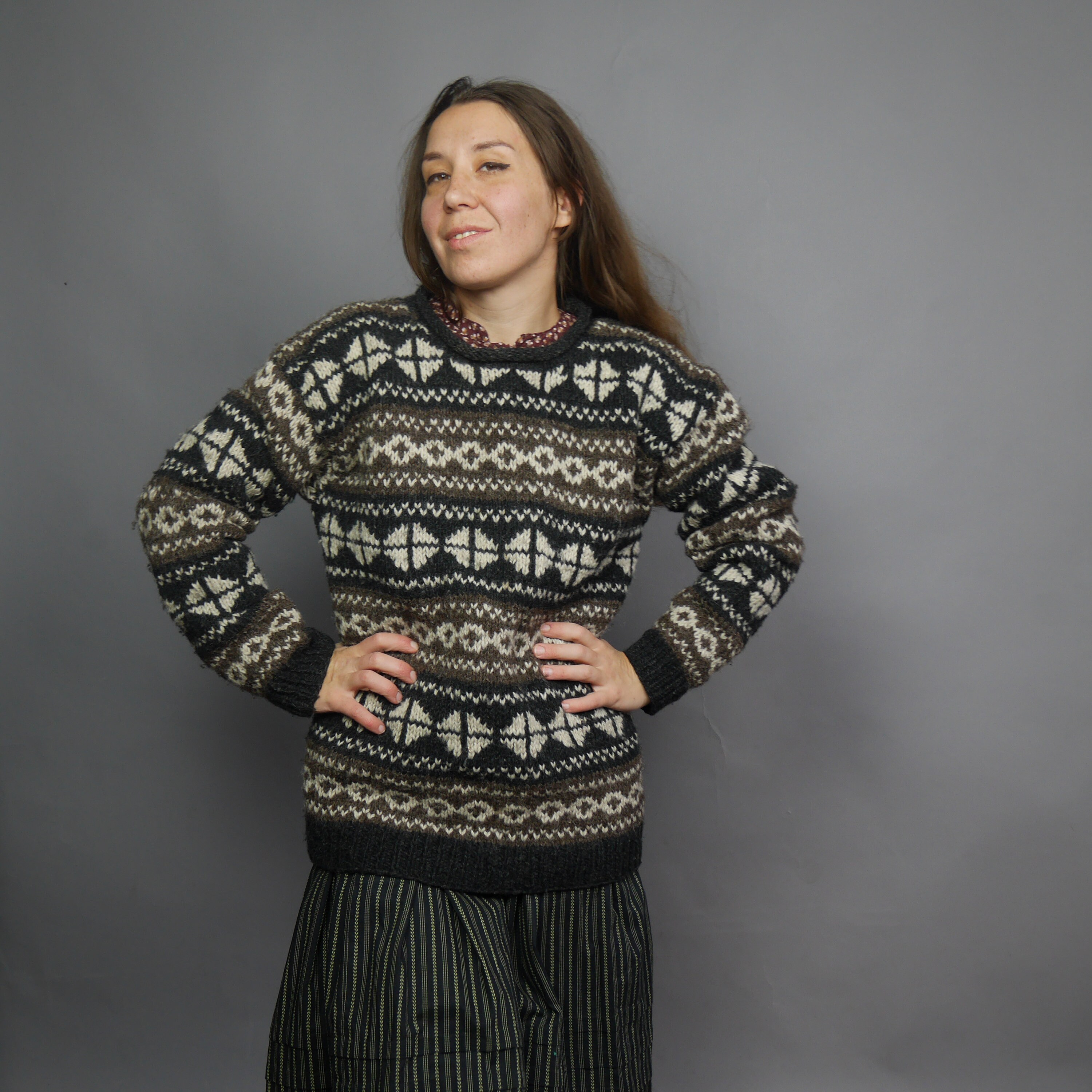 Nepal Men Sweater Gray Geometric Knit Pure Wool Pullover - Etsy