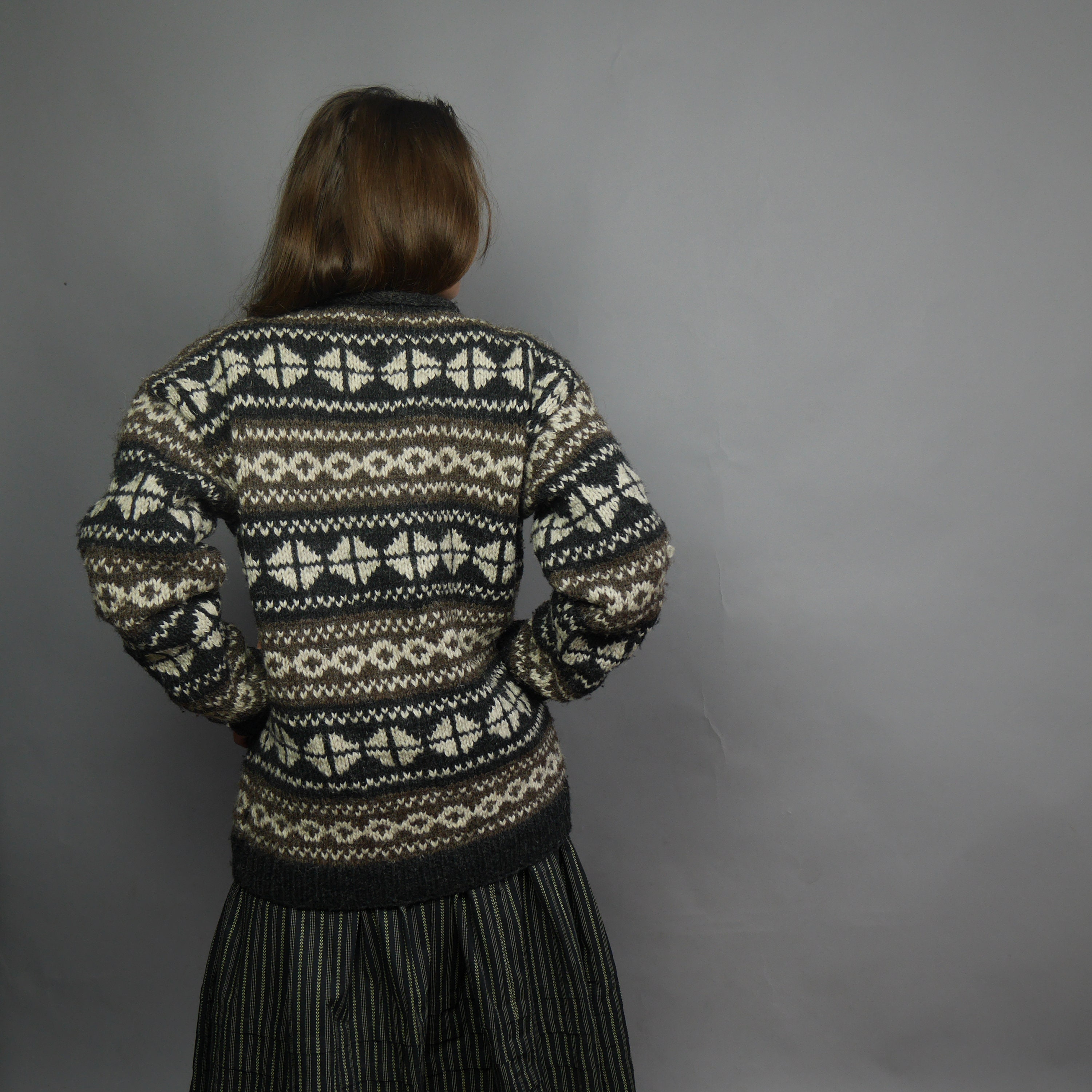 Nepal Men Sweater Gray Geometric Knit Pure Wool Pullover - Etsy