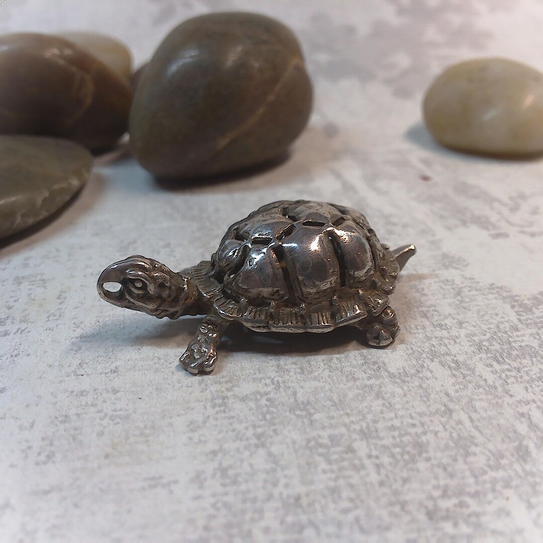 Vintage Solid Silver Opening Tortoise Box - Etsy