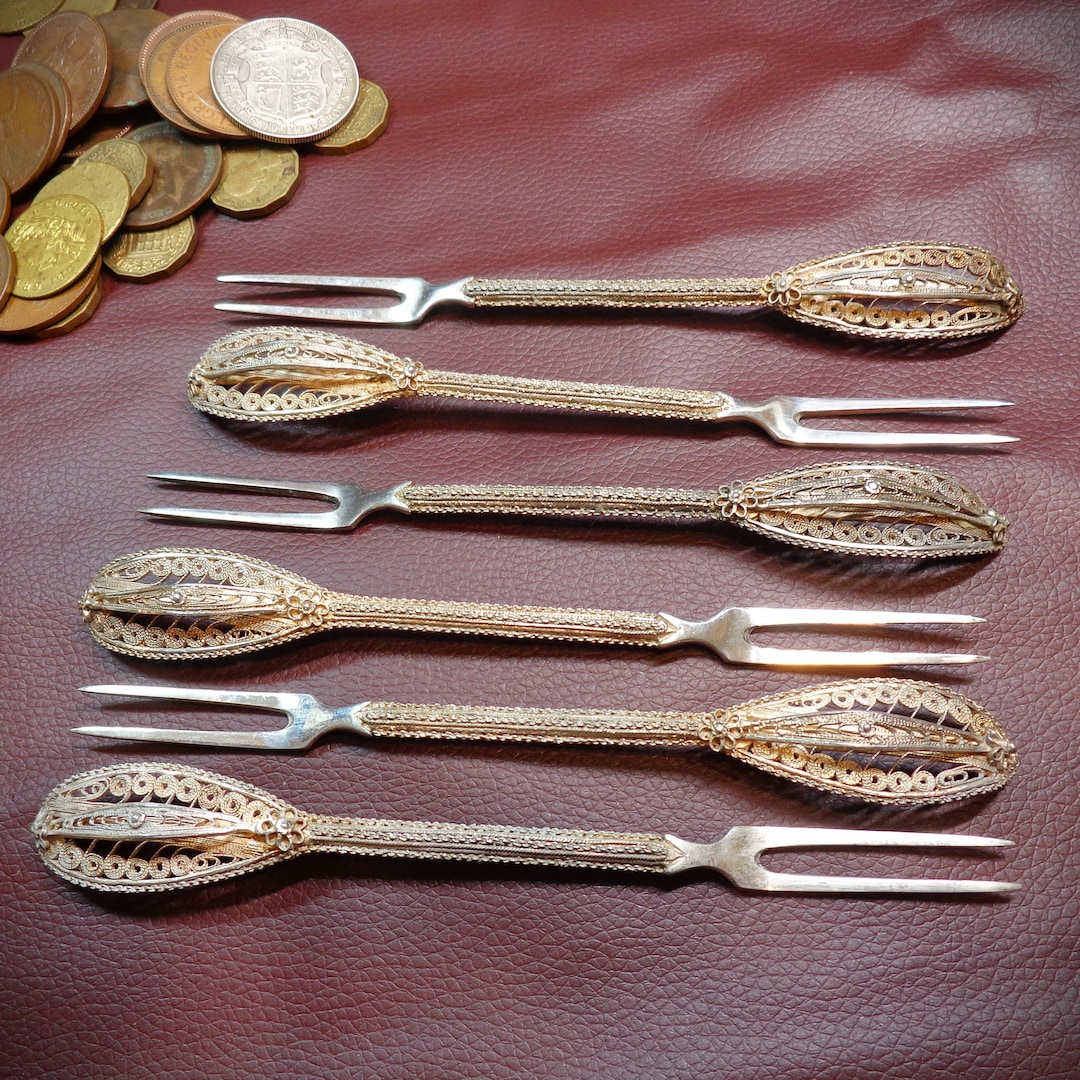 Antique Silver Cocktail Forks 6 Pickle Forks Olive Picks Oyster/lobster ...