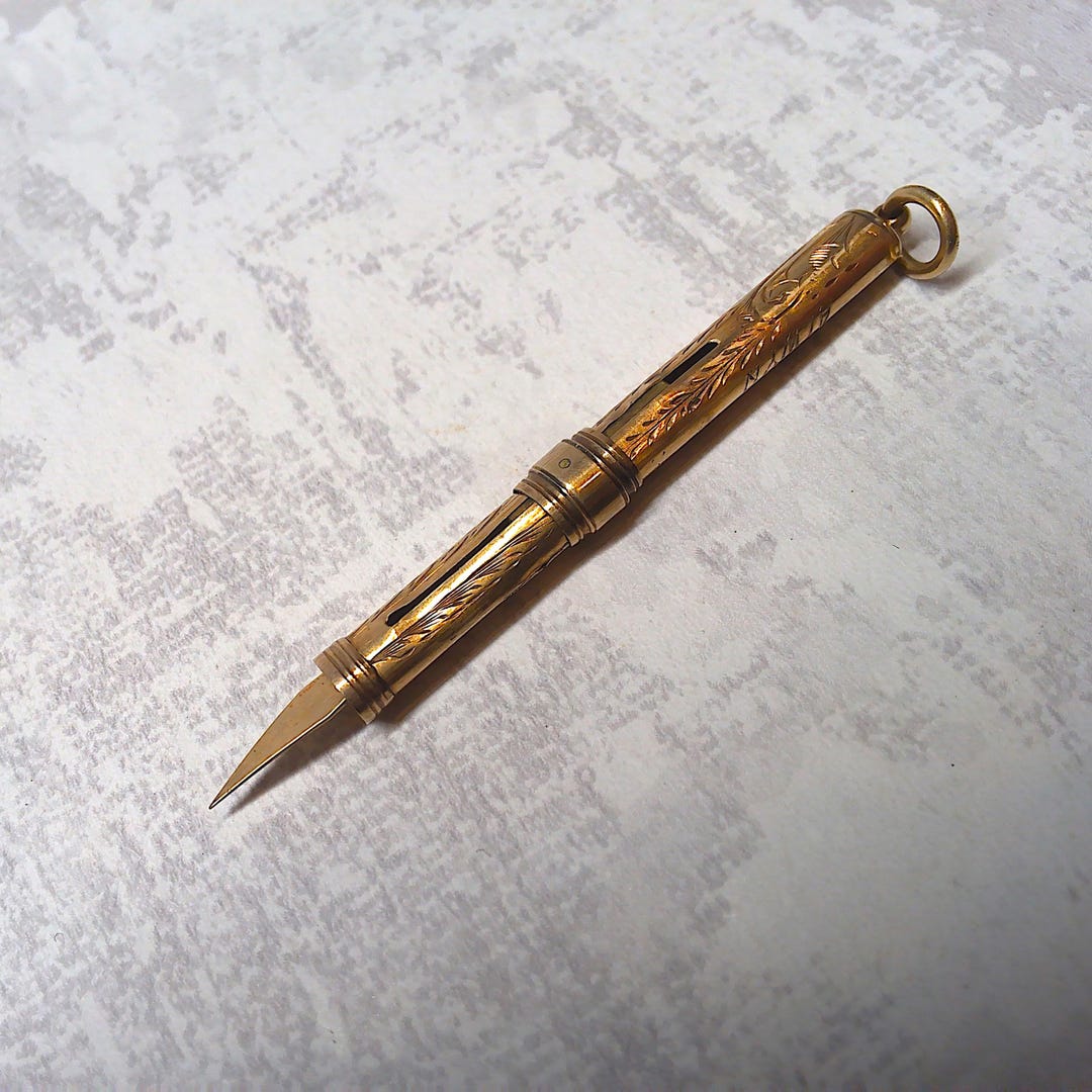 Antique Solid Gold Retractable Toothpick - Engraved 1880 - Etsy