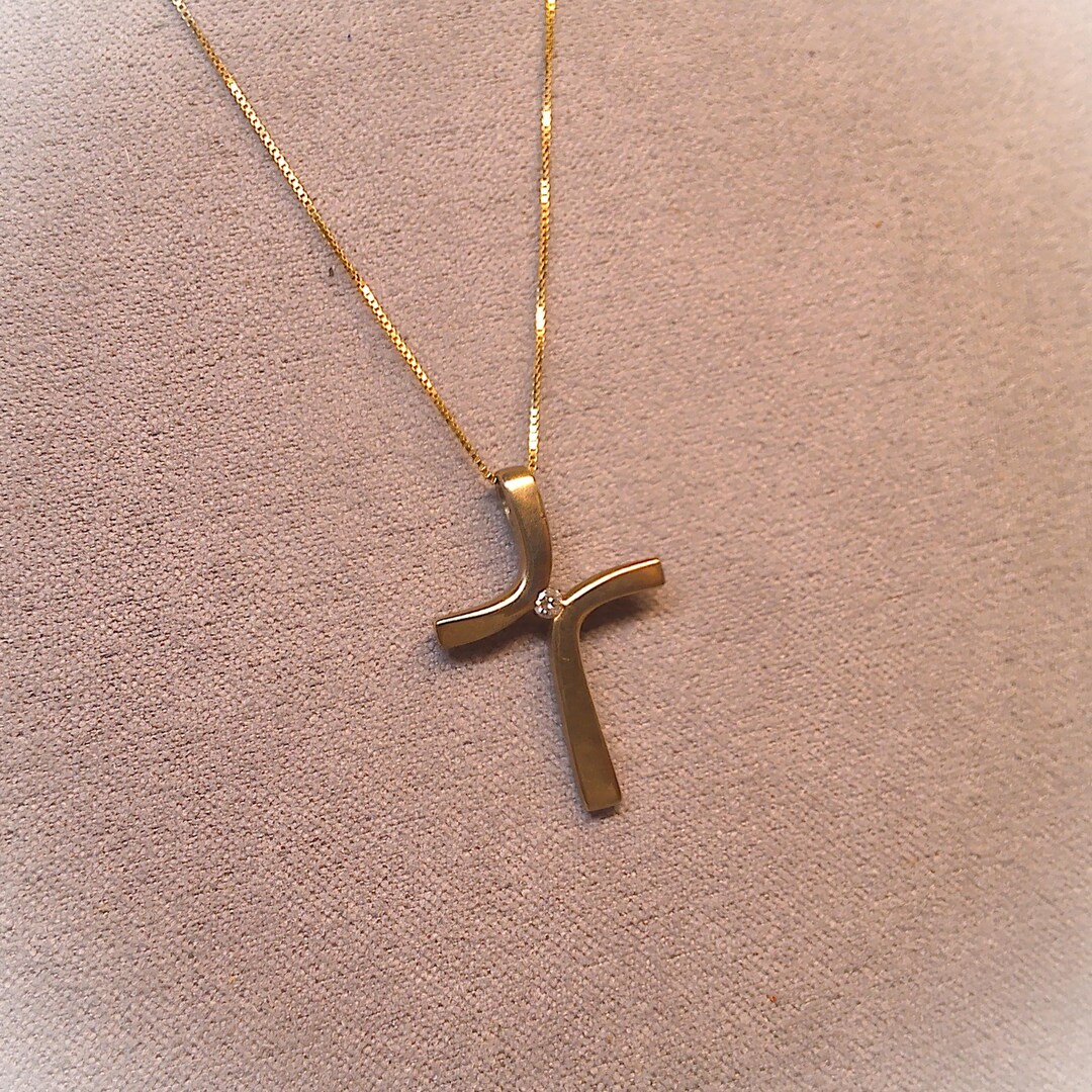 Stylish Diamond Set 9ct Gold Cross & Chain - Etsy