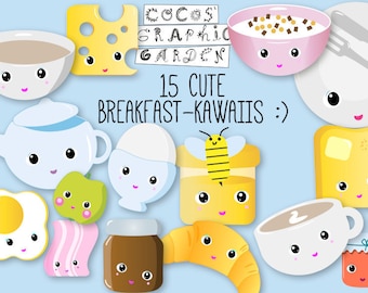 Kawaii Breakfast BISCUIT Food Clipart - 300 DPI Cute Food Clip Art Set ...