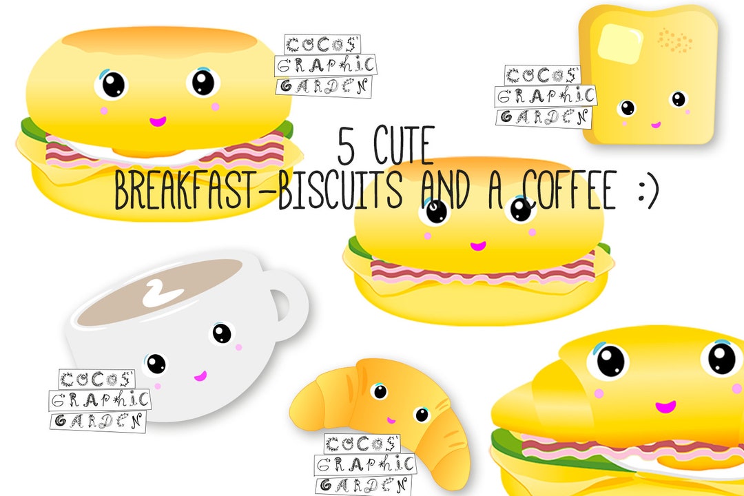 Kawaii Breakfast BISCUIT Food Clipart - 300 DPI Cute Food Clip Art Set ...