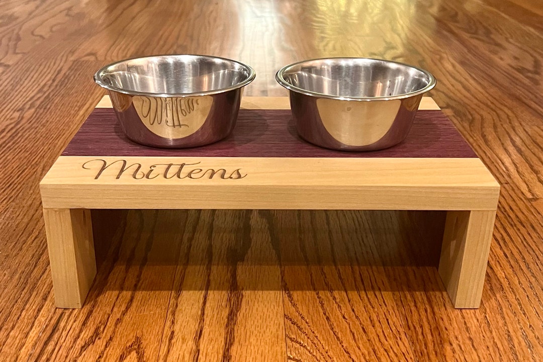 Elevated Cat Food Pedestal Stand Tray Station Wood Feeding Tray Riser ...