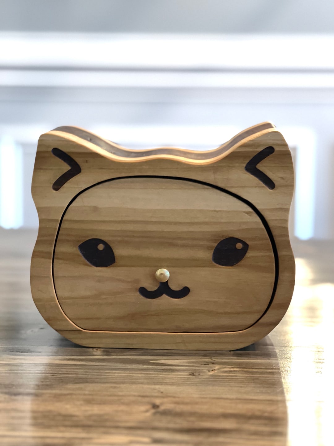 Wooden Cat Box With Drawer, 6.5 Wood Cat Keepsake Trinket Box, Cat Face ...