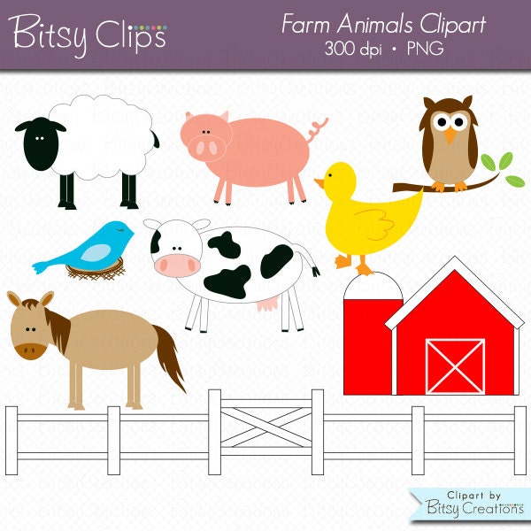 Farm Animals Digital Art Set INSTANT DOWNLOAD Animal Clipart Farm ...