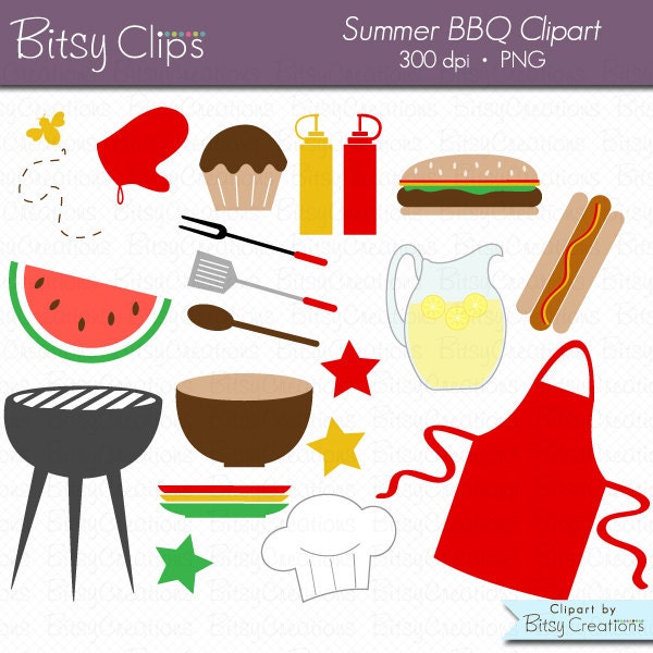 Summer BBQ Cook-out Clipart Digital Art Set Instant Download Summer ...