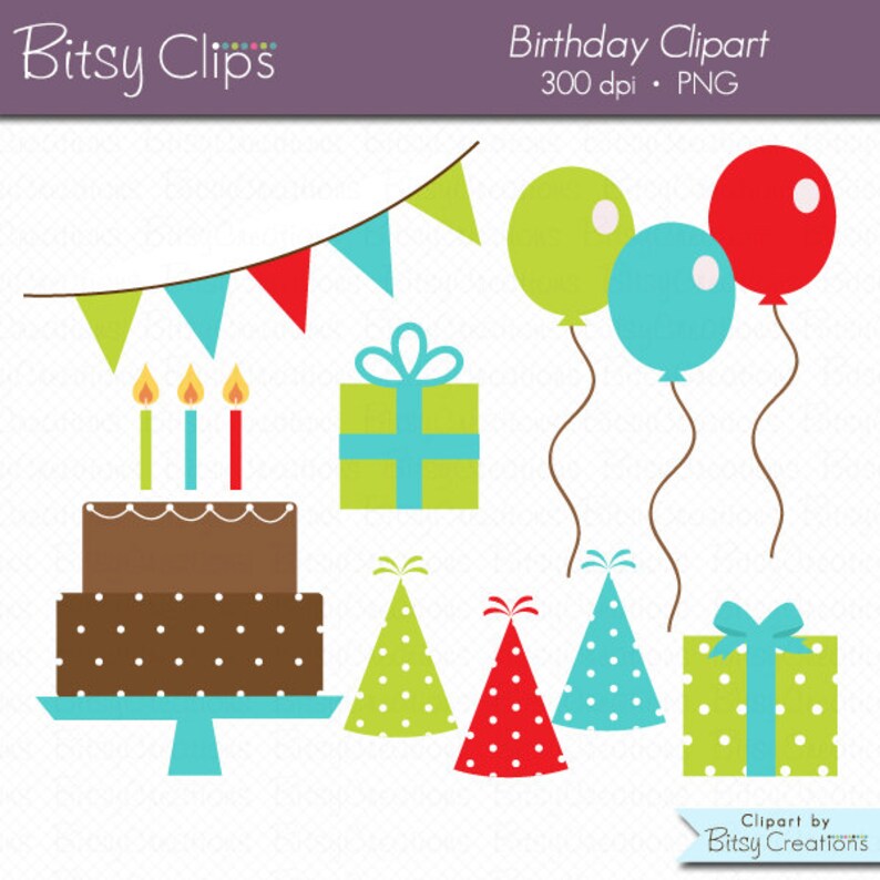Birthday Party Digital Art Set Clipart Commercial Use Clip Art INSTANT ...