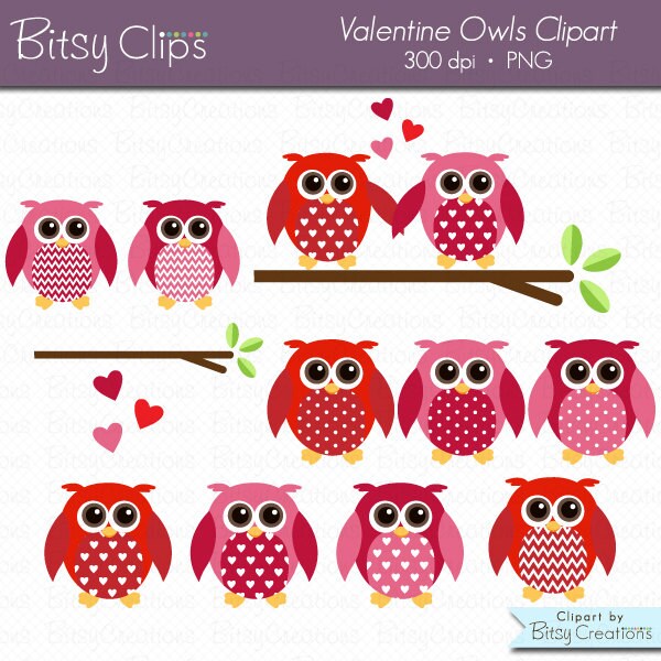 Valentine Owls Clipart Digital Art Set INSTANT DOWNLOAD Valentine ...
