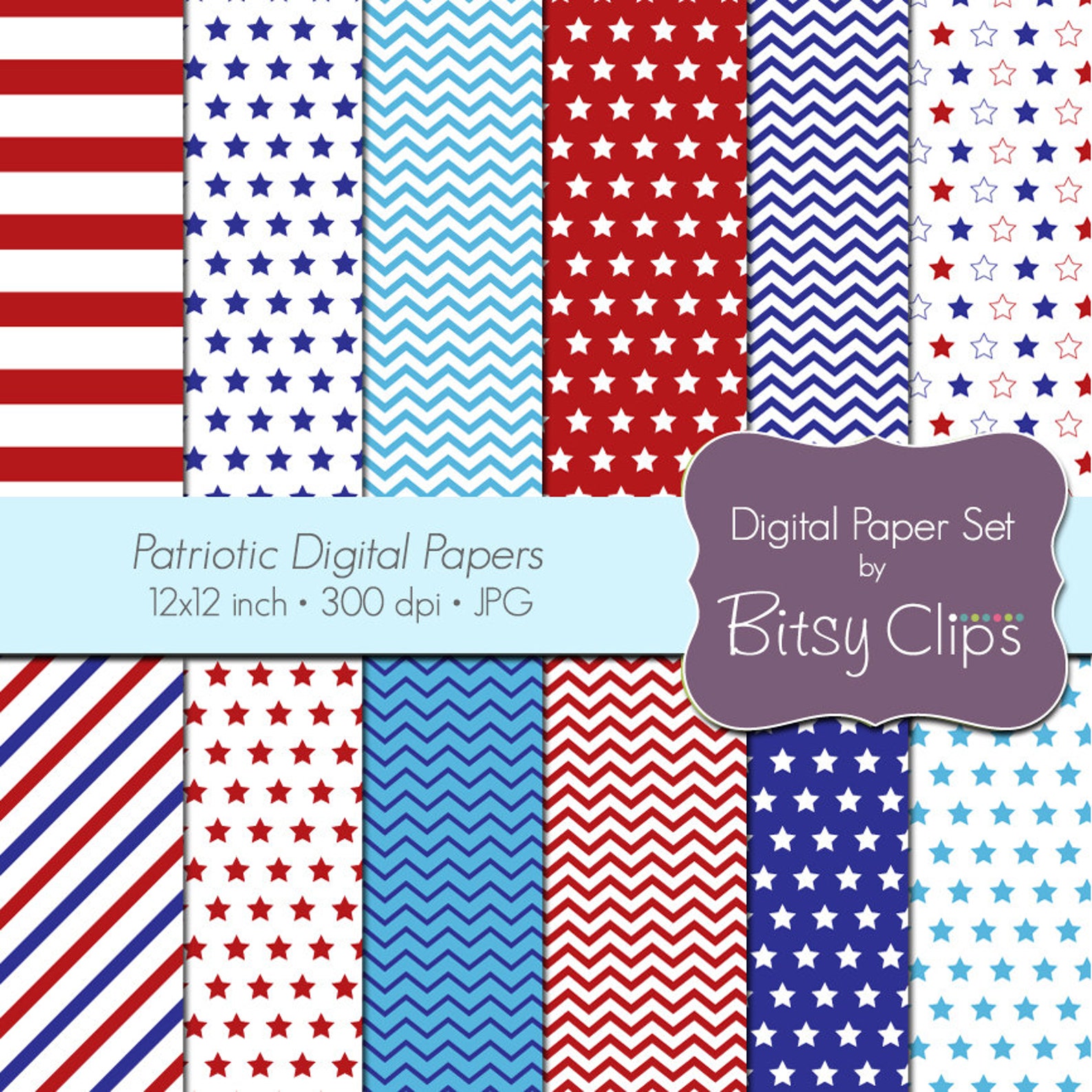 Patriotic Digital Paper Set Commercial Use Clip Art INSTANT - Etsy