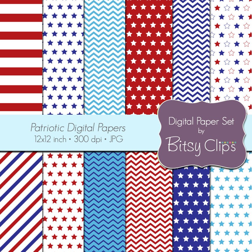 Patriotic Digital Paper Set Commercial Use Clip Art INSTANT DOWNLOAD ...