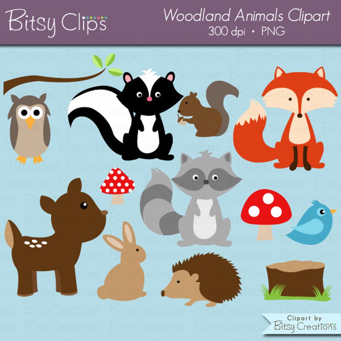 Woodland Animals Digital Art Set Clipart Commercial Use Clip Art ...