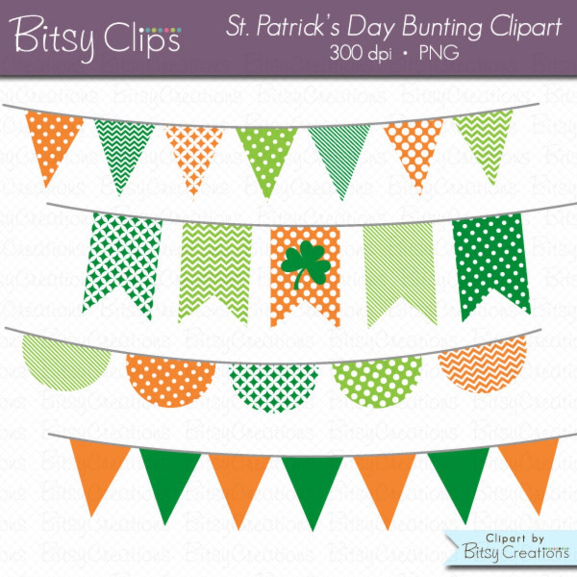 St. Patrick's Day Bunting Clipart Digital Art Set Green | Etsy