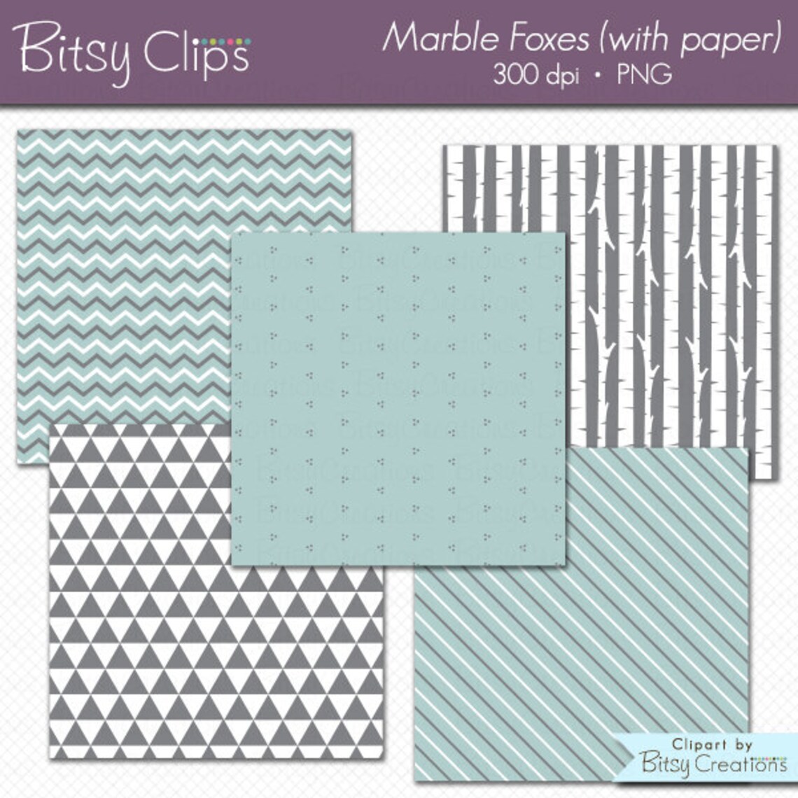 Marble Fox Clipart With Digital Scrapbook Paper INSTANT DOWNLOAD ...