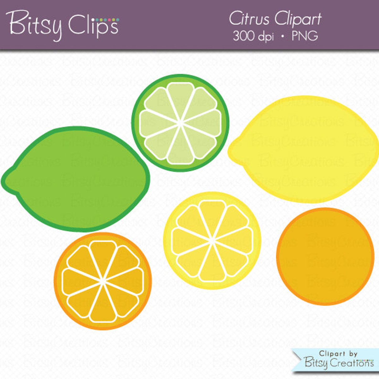 Citrus Digital Art Set Clipart INSTANT DOWNLOAD Fruit Clipart Lemon ...