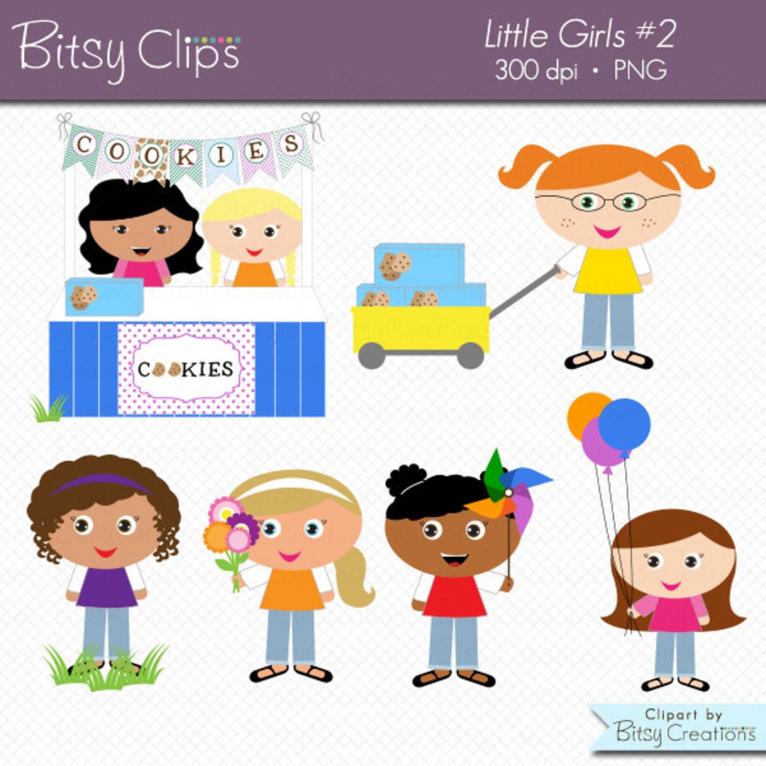 Little Girls Clipart Set - Set 2 - Girls With Cookies Flowers Balloons ...