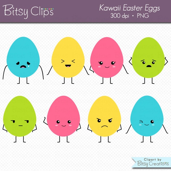 Kawaii Easter Eggs Digital Art Set Clipart Commercial Use Clip Art ...