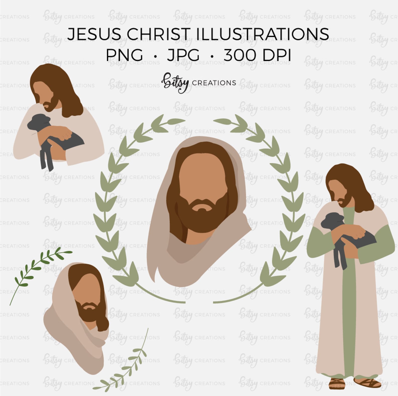Jesus Christ Illustrations - Clipart PNG and JPG - Digital Art Set ...