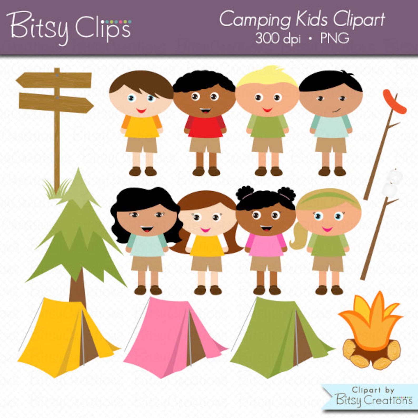 Camp Kids Digital Art Set Clipart Commercial Use Clip Art INSTANT ...