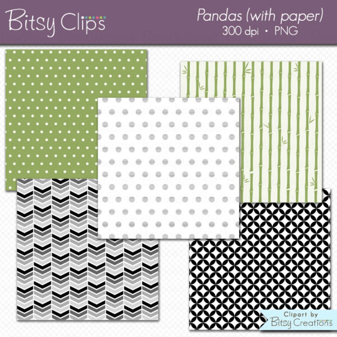 Panda Clipart With Digital Scrapbook Paper INSTANT DOWNLOAD Digital Art ...