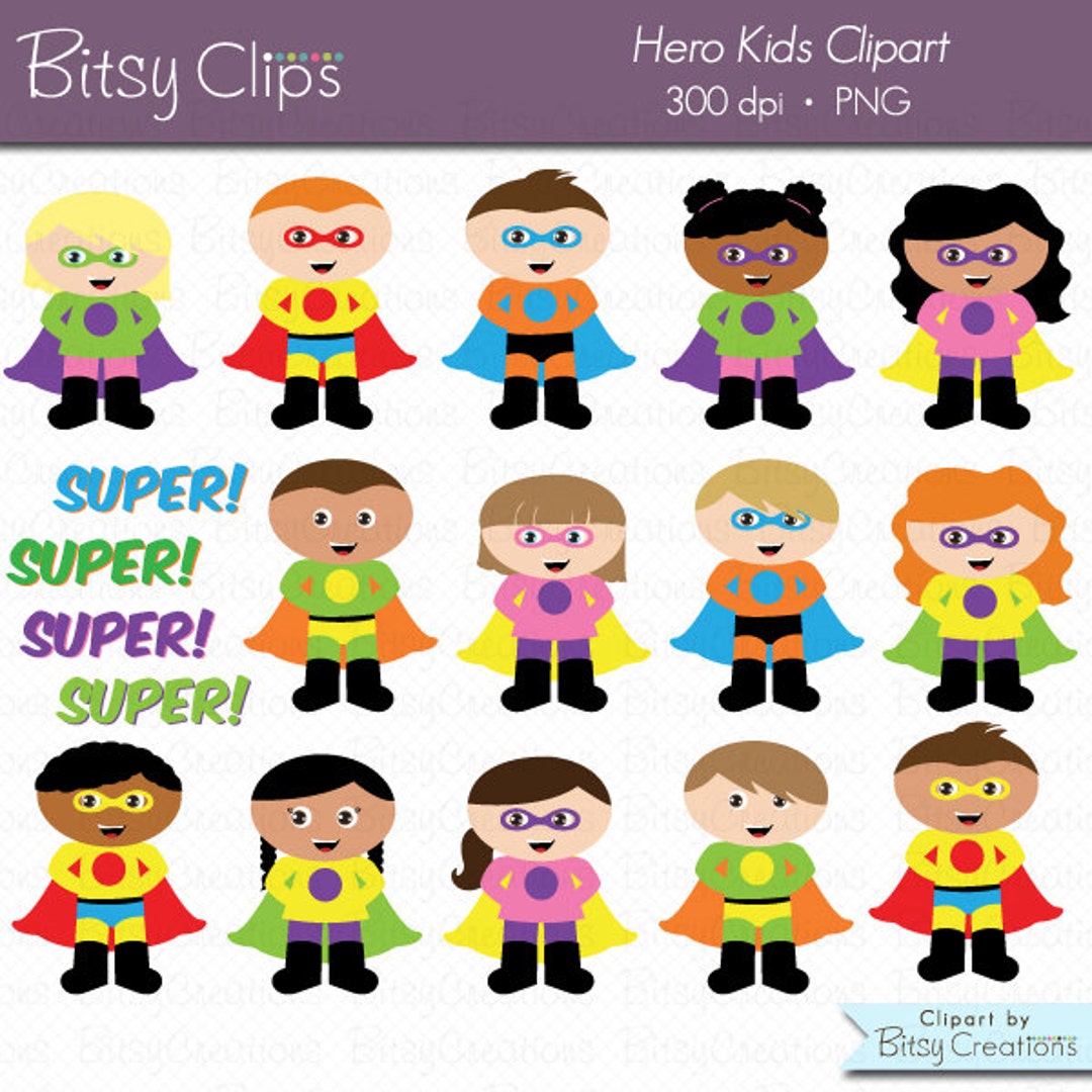 Hero Kids Digital Art Set Clipart Commercial Use Clip Art INSTANT ...