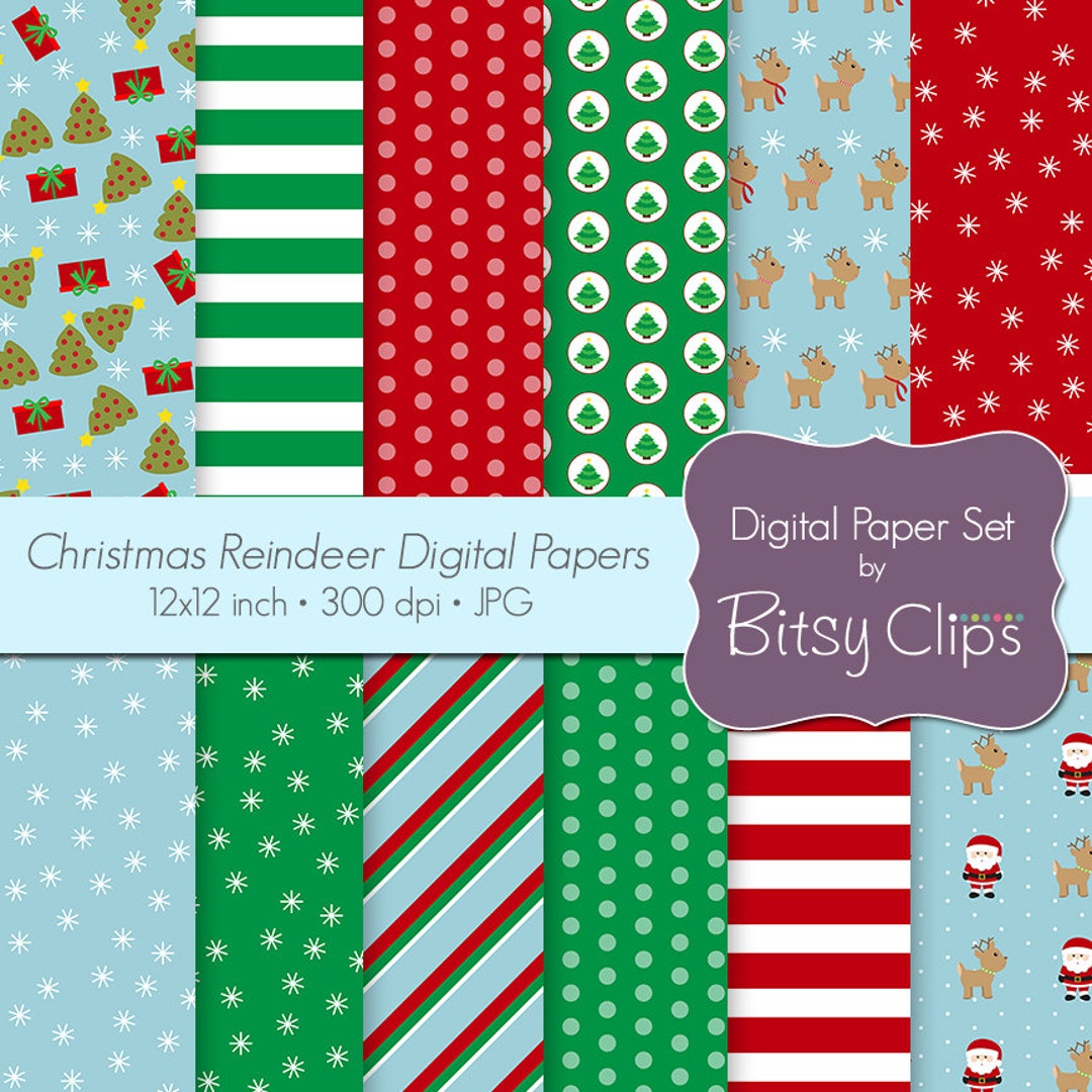 Christmas Reindeer Digital Paper Set Scrapbook Paper INSTANT DOWNLOAD ...