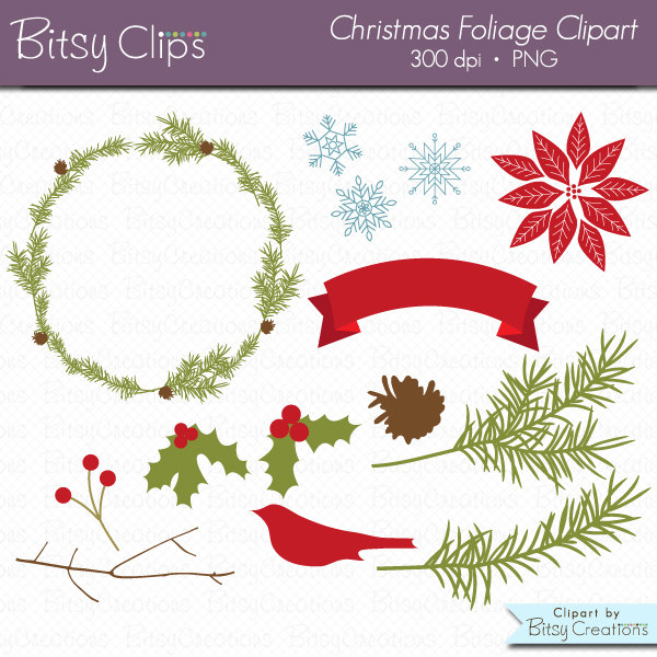 Christmas Foliage Digital Art Set Clipart Commercial Use Clip Art ...