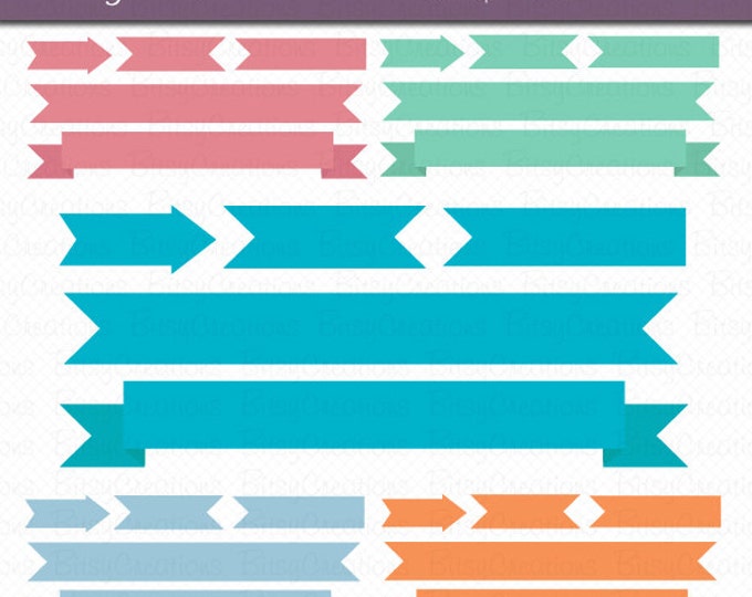 Flag Ribbon Banners Digital Clip Art, Pastel Rainbow Colours ...