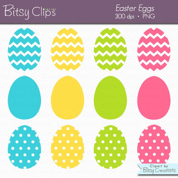 Colorful Easter Eggs Digital Art Set Clipart INSTANT DOWNLOAD Chevron ...