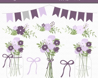 Mason Jar Flowers Digital Art Set Clipart Commercial Use Clip | Etsy