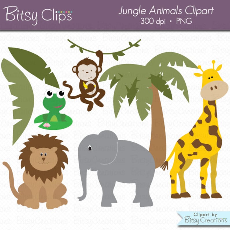 Jungle Animals Digital Art Set INSTANT DOWNLOAD Jungle Clipart Animal ...