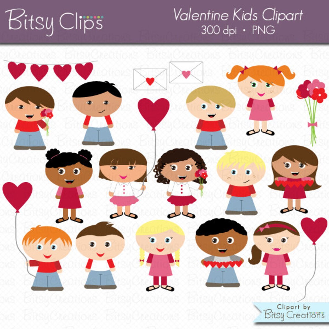Valentine Kids Digital Art Set Clipart Commercial Use Clip Art INSTANT ...