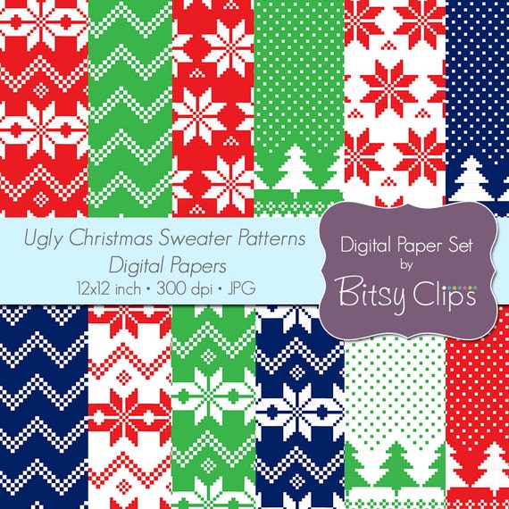 Ugly Christmas Sweater Patterns Digital Paper Set Commercial | Etsy
