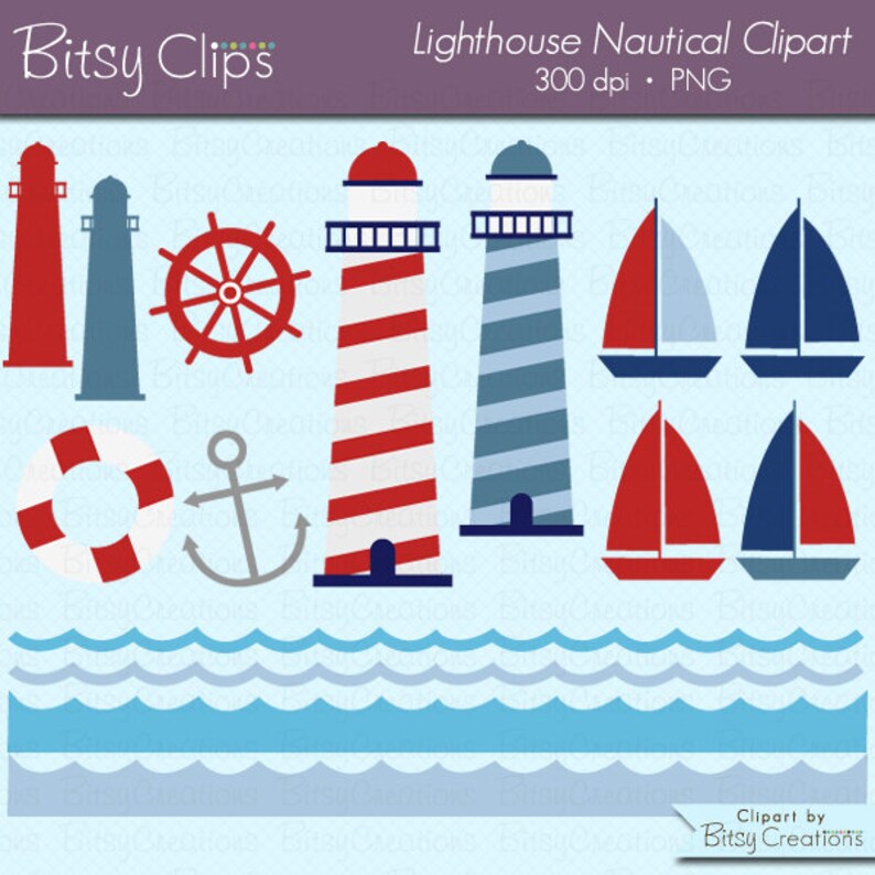 Lighthouse Nautical Digital Art Set Clipart Commercial Use Clip Art ...
