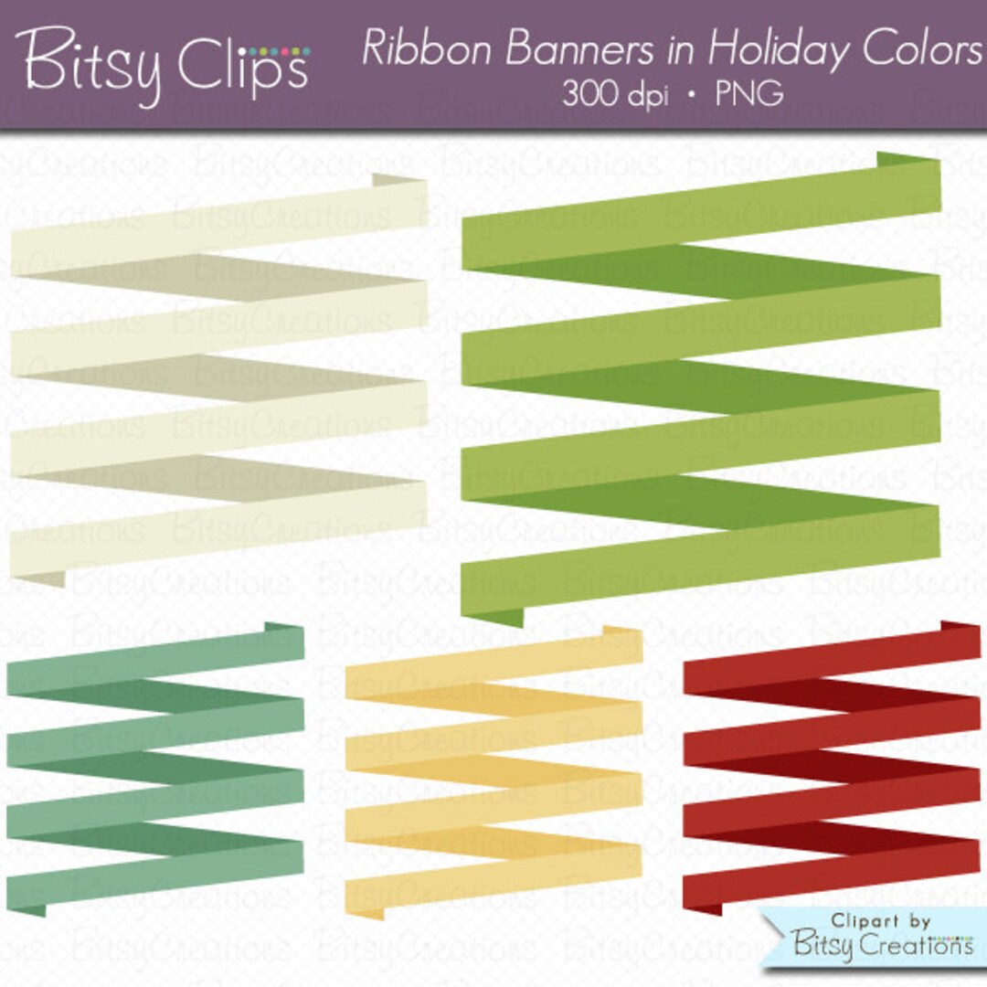 Ribbon Banners Clipart Digital Art Set Red Green Banner INSTANT ...