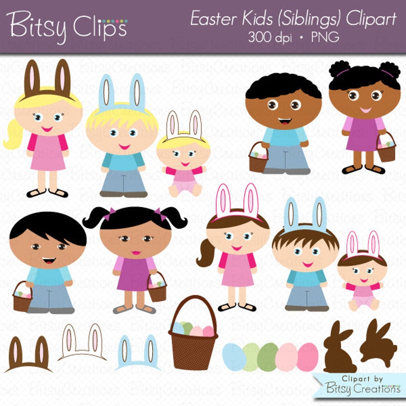 Easter Kids siblings Set Digital Art Set Clipart Commercial Use Clip ...