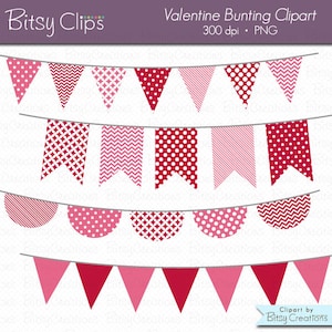 Valentine Bunting Clipart Digital Art Set Red Pink Banner Flag INSTANT ...