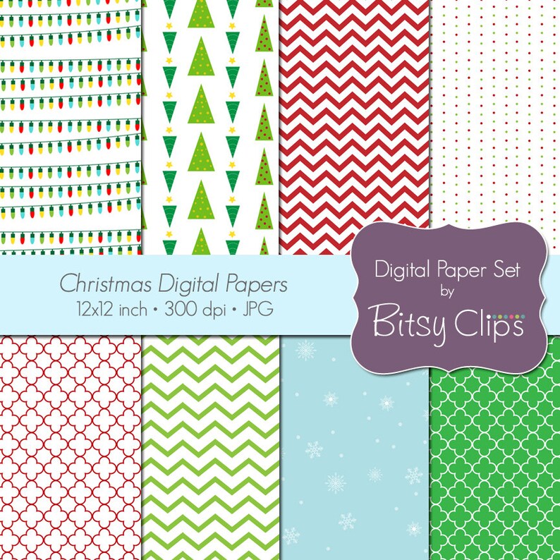 Christmas Digital Paper Set Commercial Use Clip Art INSTANT DOWNLOAD ...