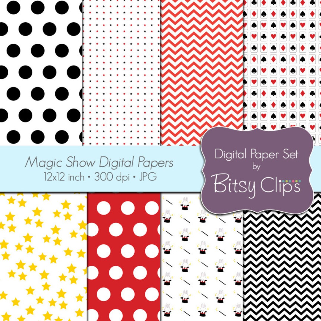 Magic Show Digital Paper Set Commercial Use Clip Art INSTANT DOWNLOAD ...