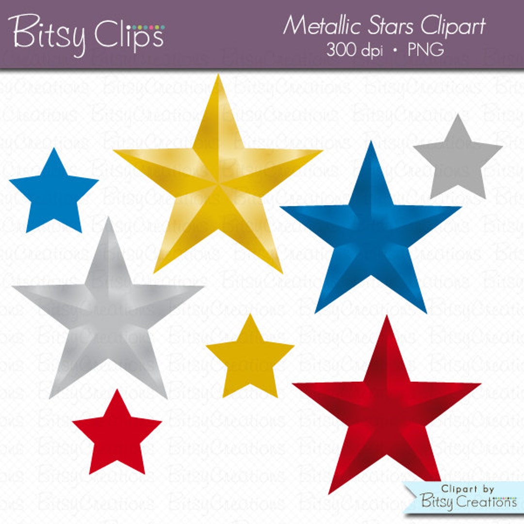Metallic Stars Digital Art Set Clipart INSTANT DOWNLOAD Star Clipart - Etsy