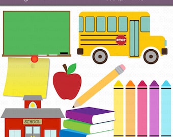 Back to School Digital Clip Art Set Schoolhouse School Bus Kids Crafts ...