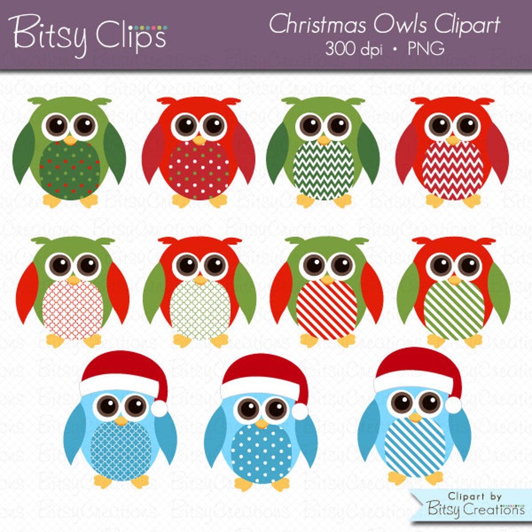 Christmas Owls Clipart Digital Art Set INSTANT DOWNLOAD - Etsy