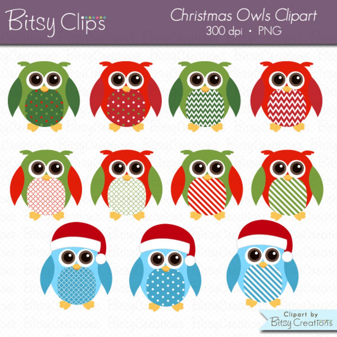 Christmas Owls Clipart Digital Art Set INSTANT DOWNLOAD - Etsy