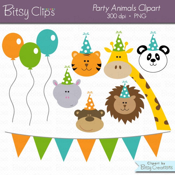 Party Animals Digital Art Set Clipart Commercial Use Clip Art INSTANT ...